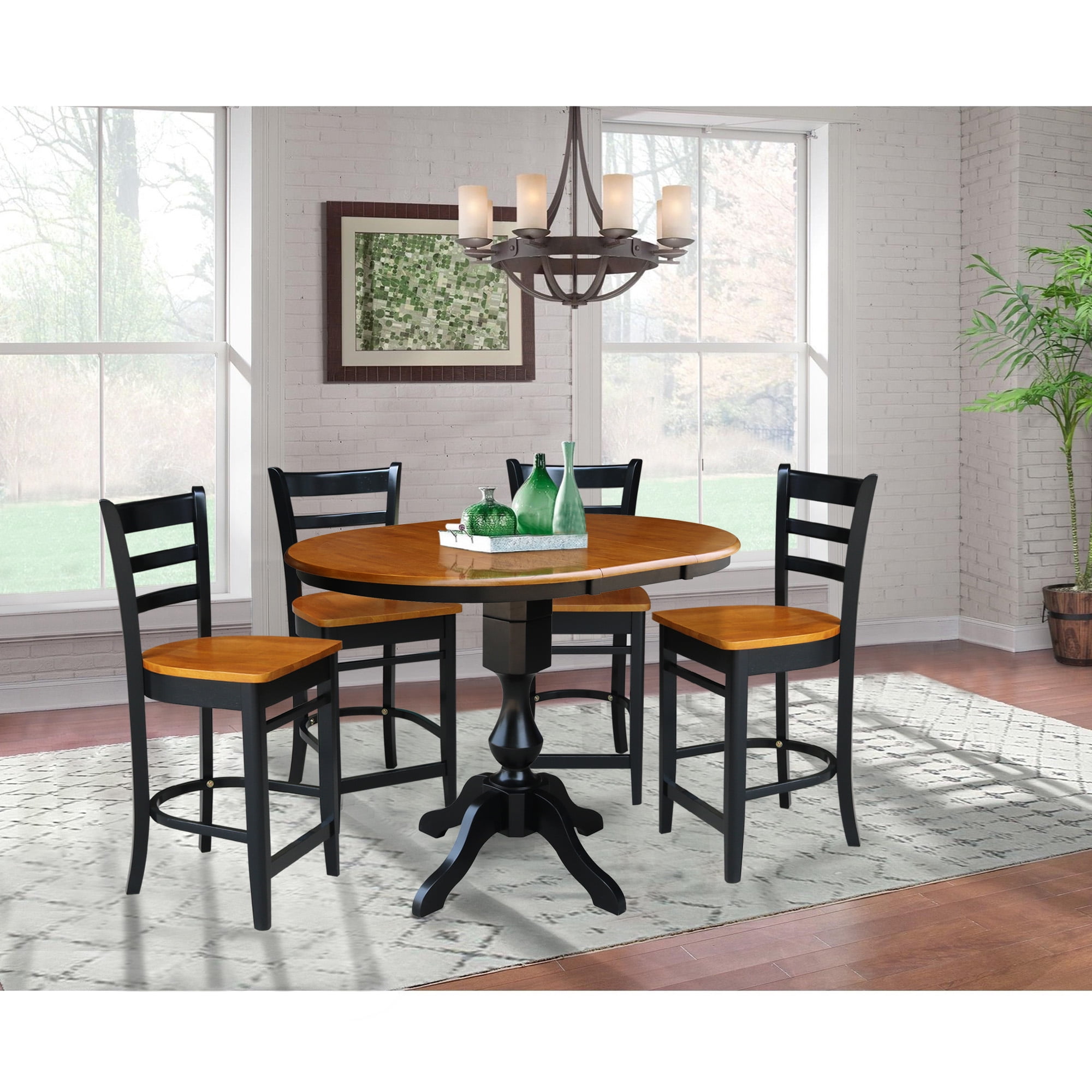 36" Round Solid Wood Counter Height Extension Dining Table with 12 ...