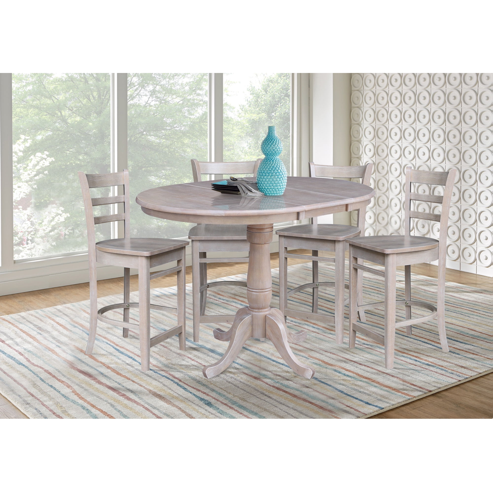 36" Round Solid Wood Counter Height Extension Dining Table with 12 ...
