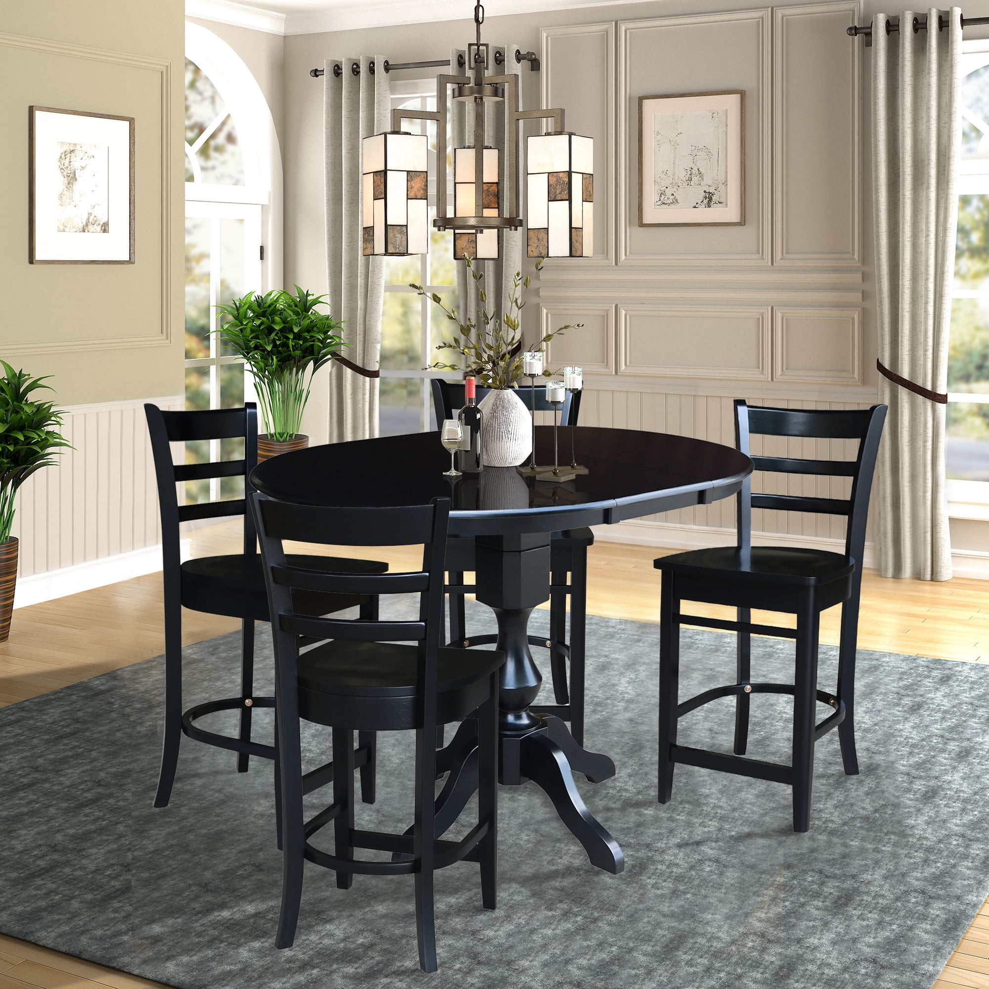 36" Round Solid Wood Counter Height Extension Dining Table with 12 ...