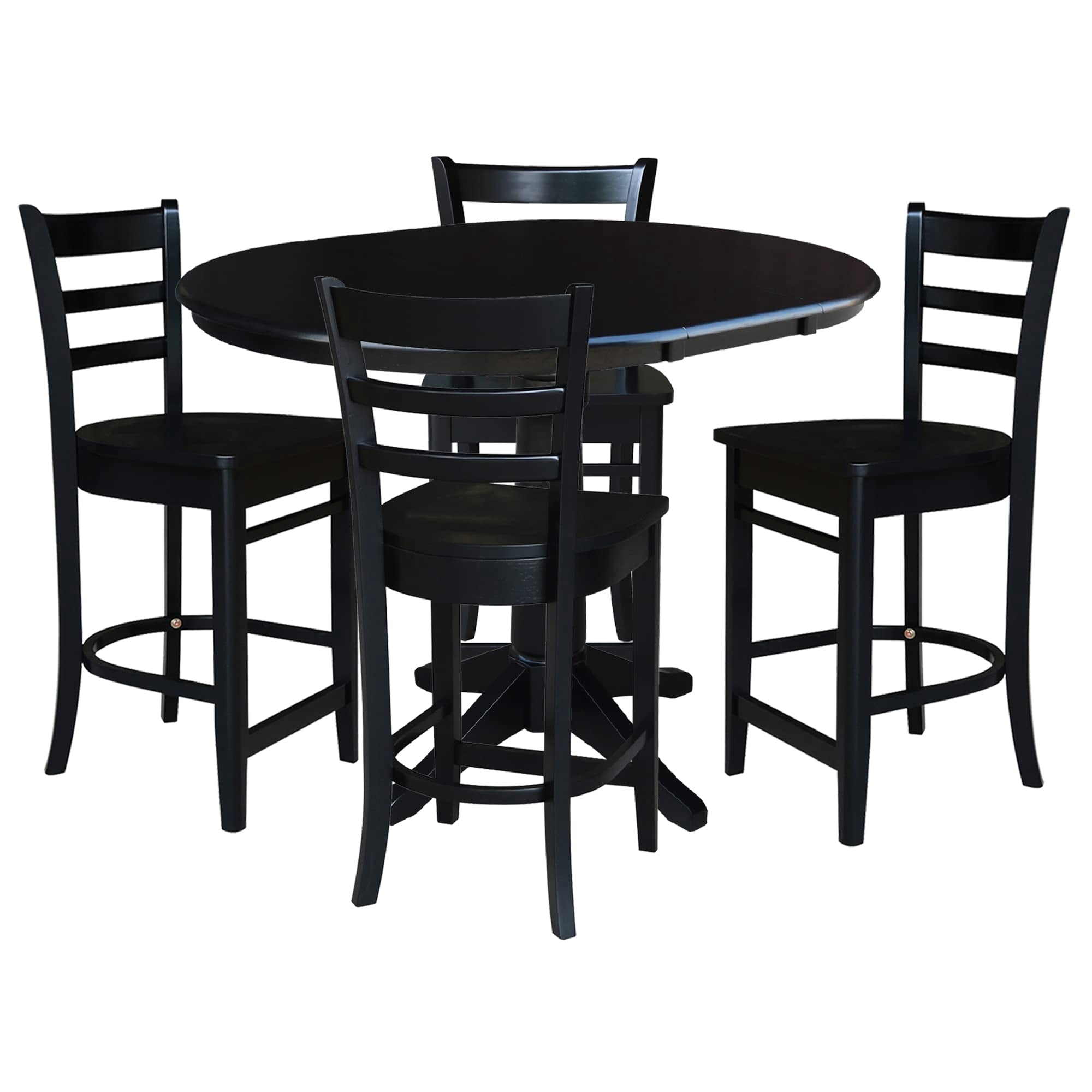 36" Round Solid Wood Counter Height Extension Table in Black & 4 Stools ...