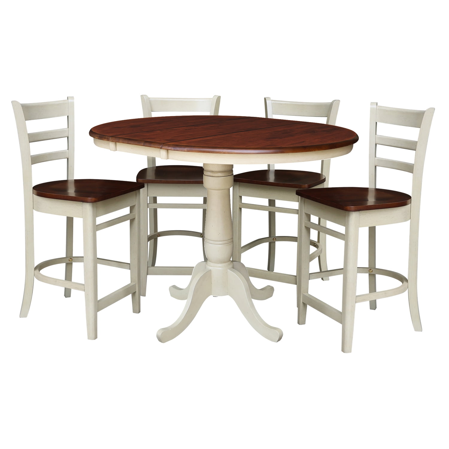 36" Round Solid Wood Counter Height Extension Table with 12" Leaf and 4 ...