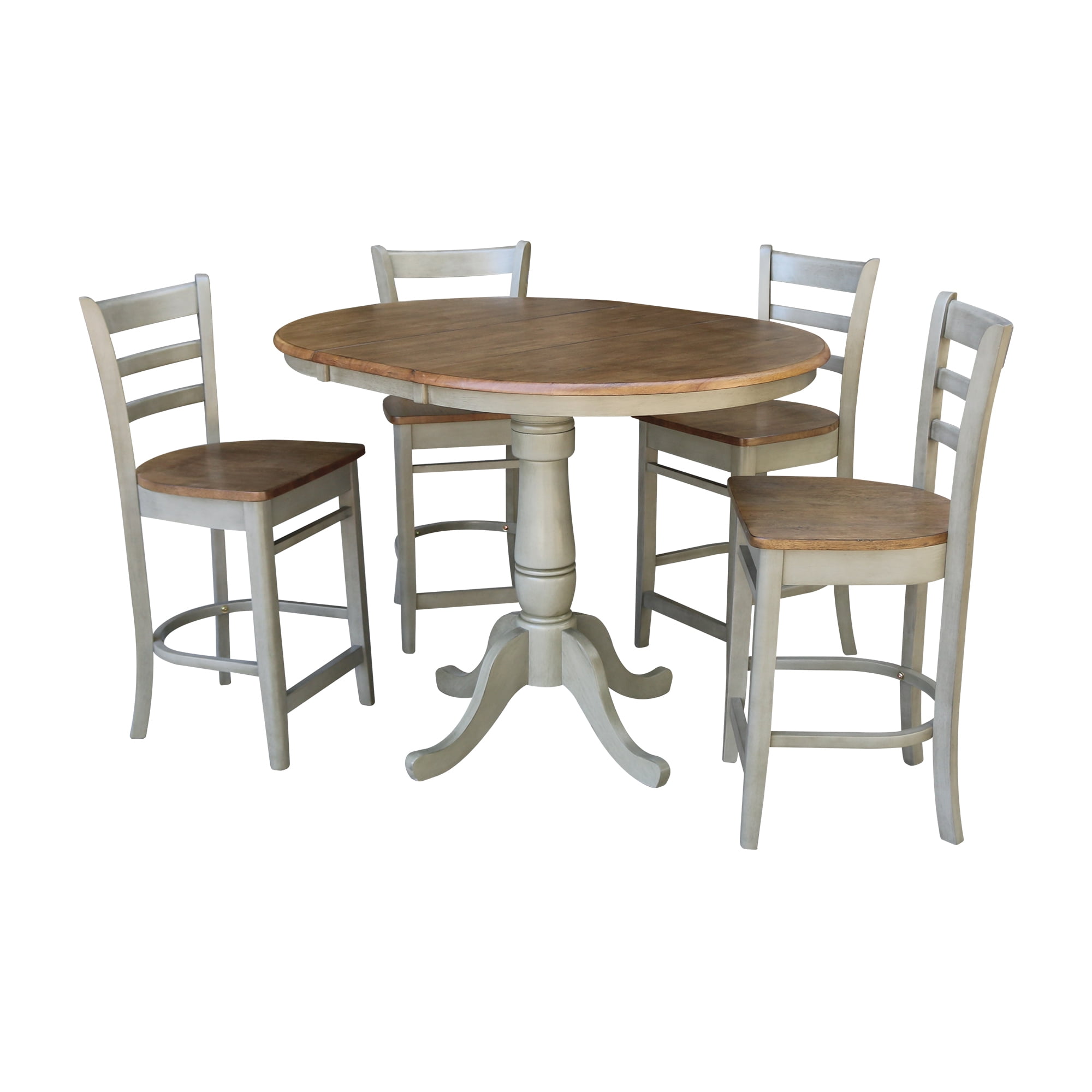 36" Round Solid Wood Extension Dining Table With 4 Emily Counter Height ...
