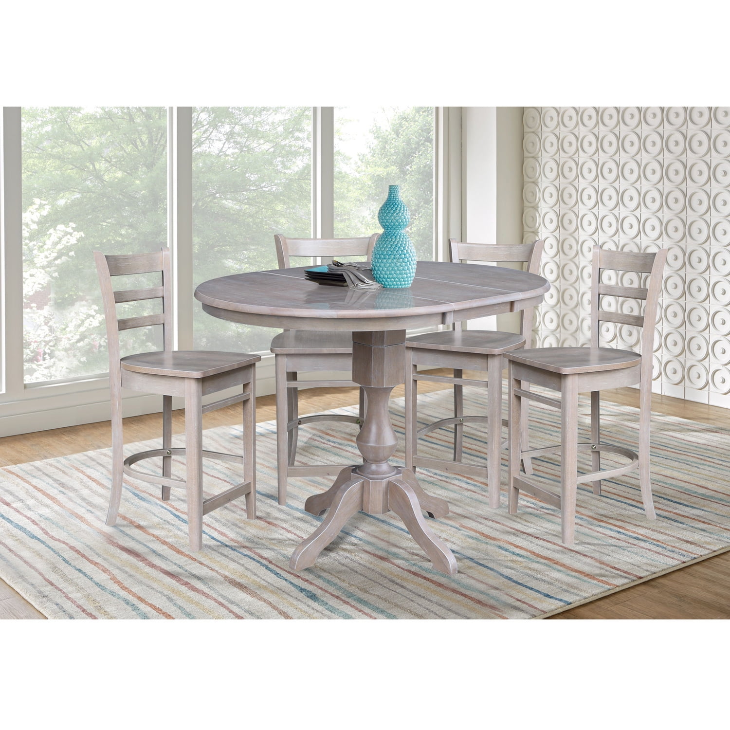 36" Round Solid Wood Extension Dining Table with 4 Emily Counter Height ...