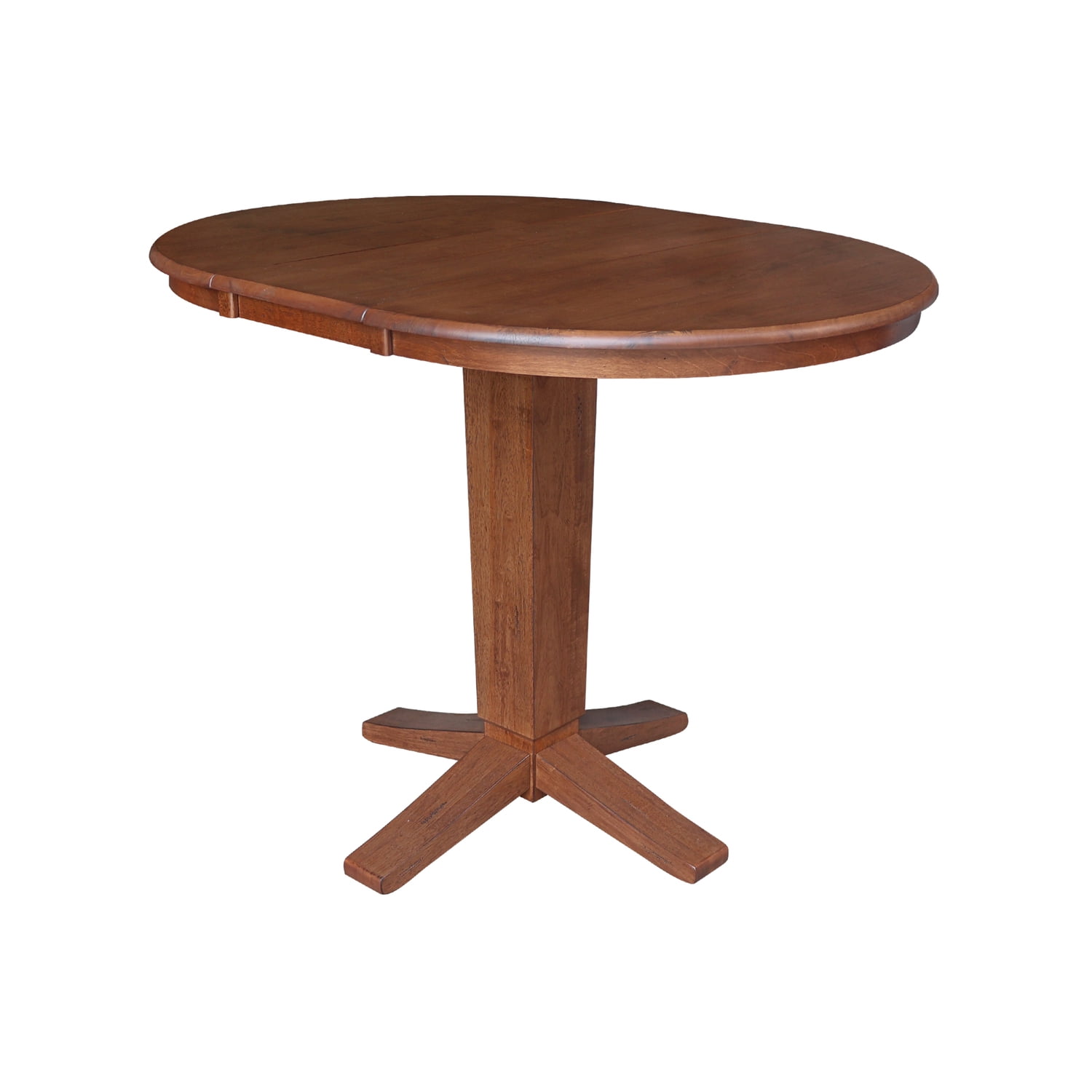 36" Round Solid Wood Extension Table with 4 Counter Height Stools ...