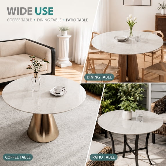 36" Round Tempered Glass Table Top, Gray Marble Design Replacement ...