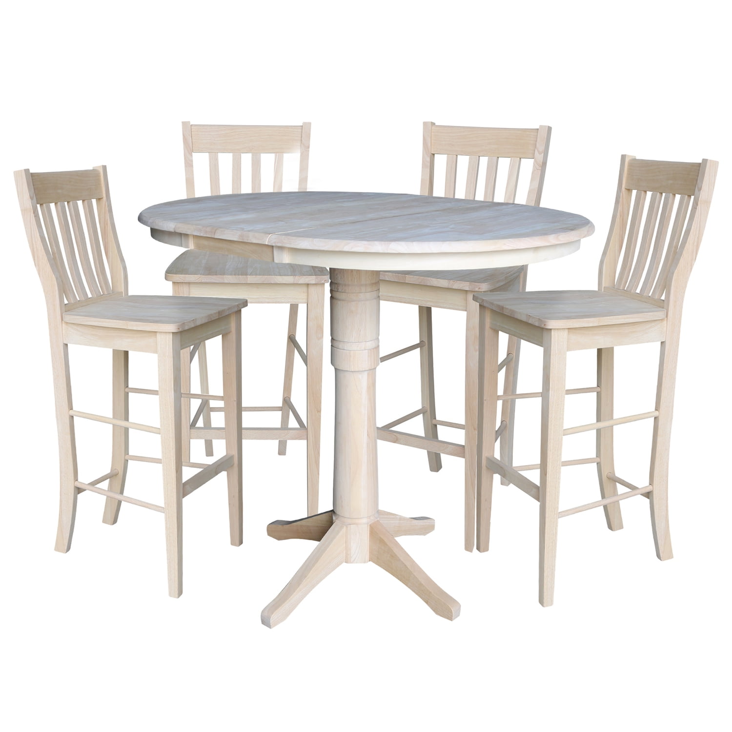 36" Round Top Bar Height Table with 12" Leaf and 4 Café Stools ...