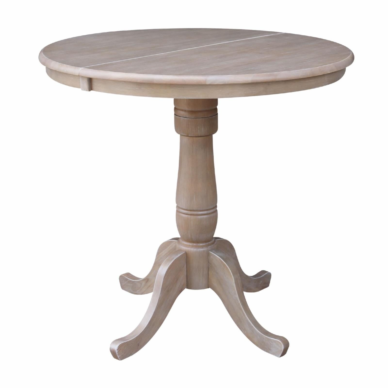 36" Round Top Counter Height Table with 12" Leaf, Washed Gray Taupe ...
