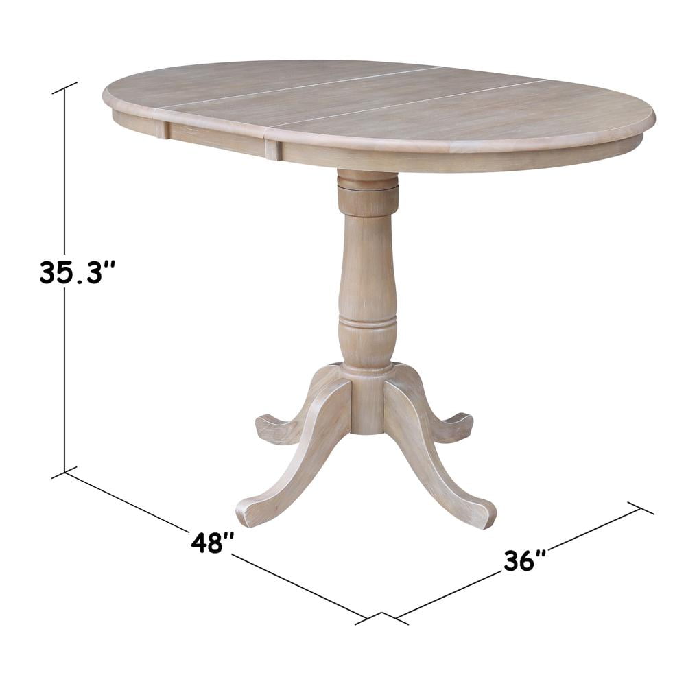 36" Round Top Counter Height Table with 12" Leaf, Washed Gray Taupe ...