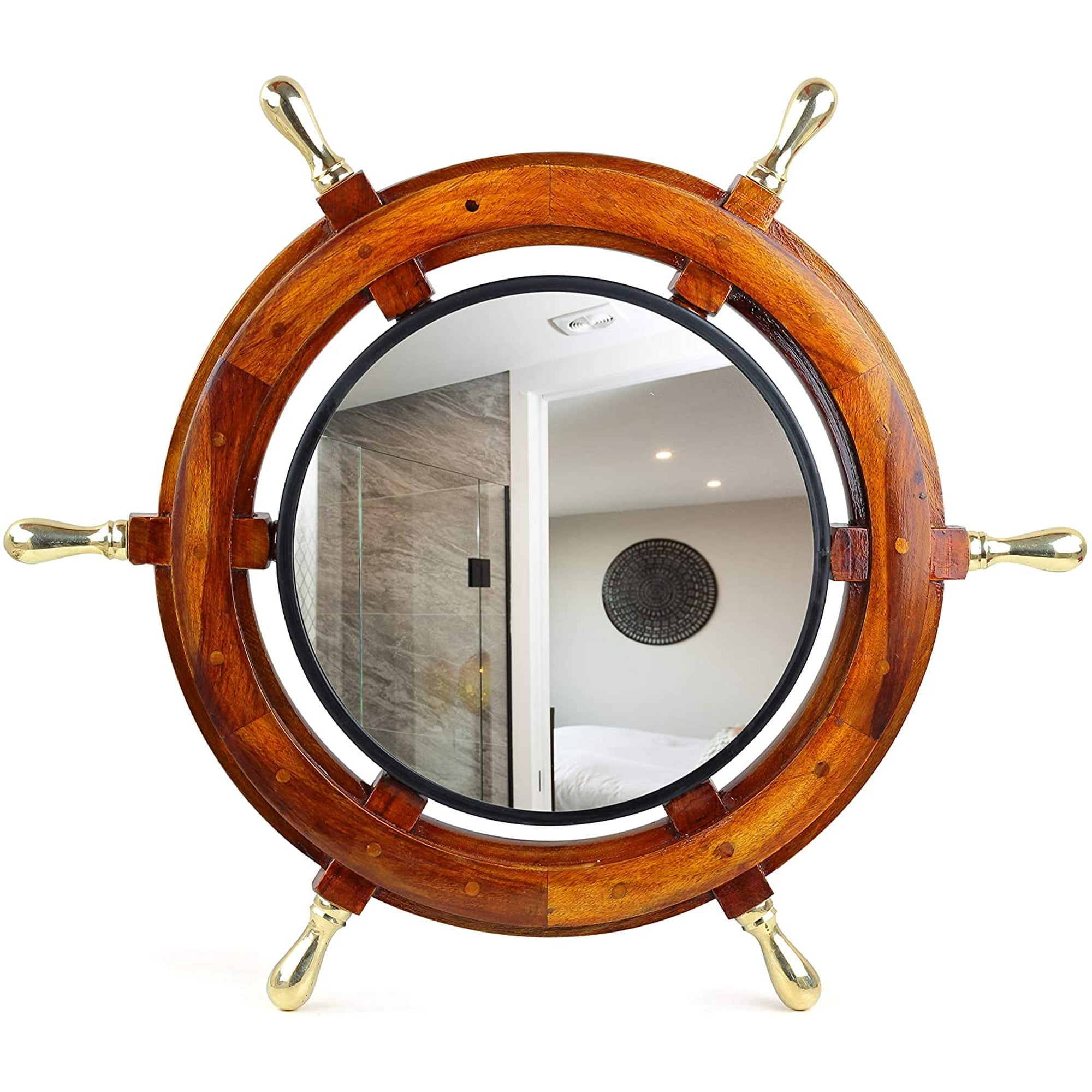 36" Round Wall Mirror Large Decorative Nautical Mirror | Wood Hand ...
