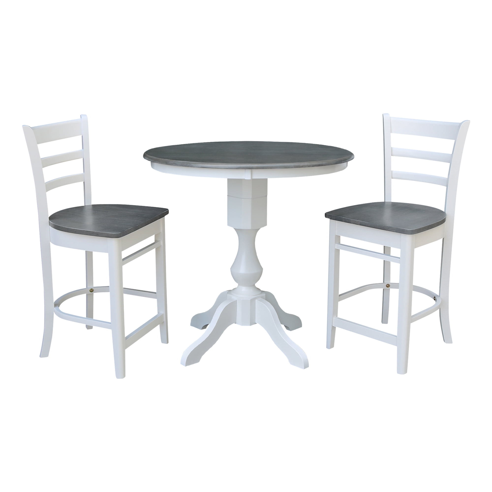 36" Round Wood Counter Height Table With 2 Emily Stools in White ...
