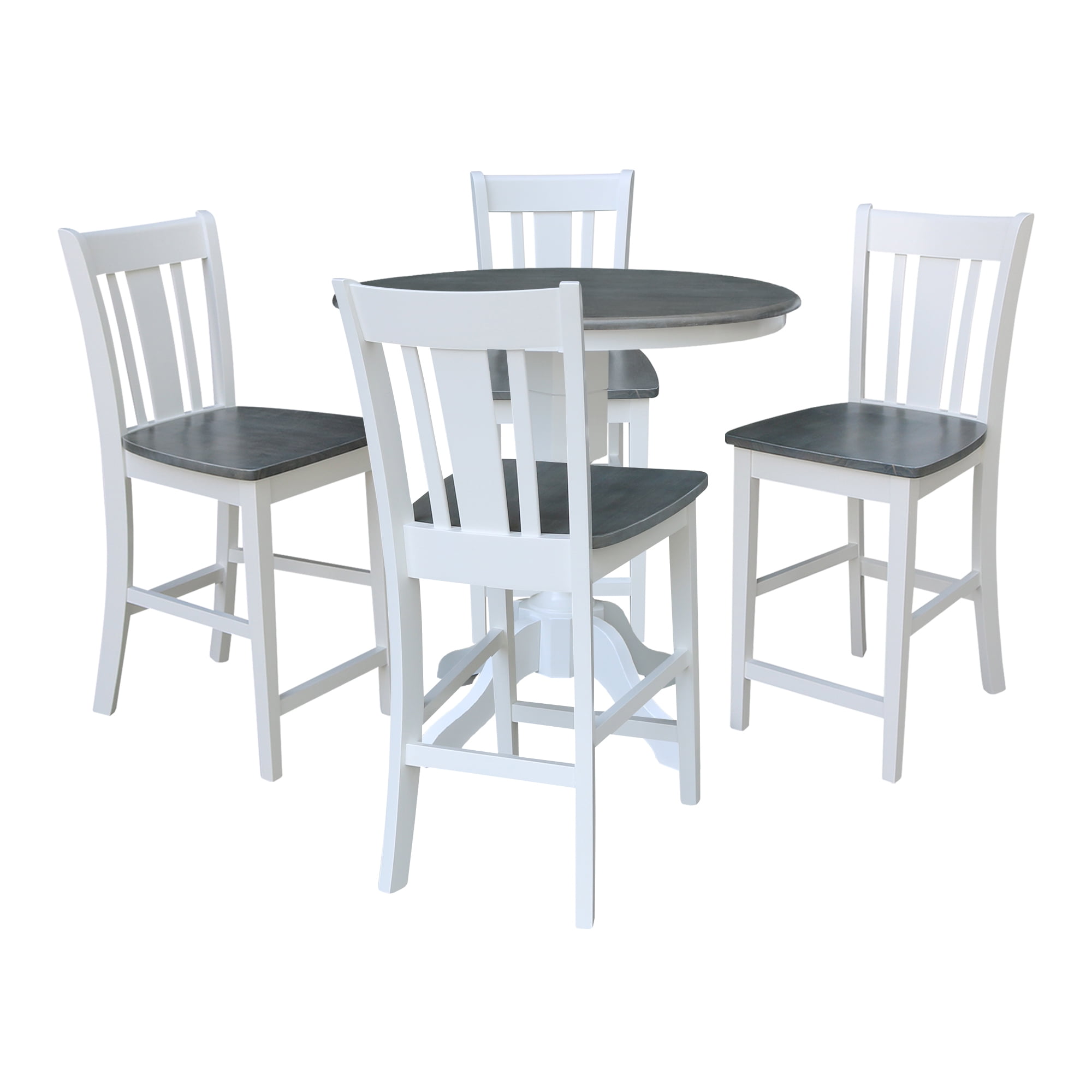 36" Round Wood Counter Height Table With 4 Stools in White/Heather Gray ...
