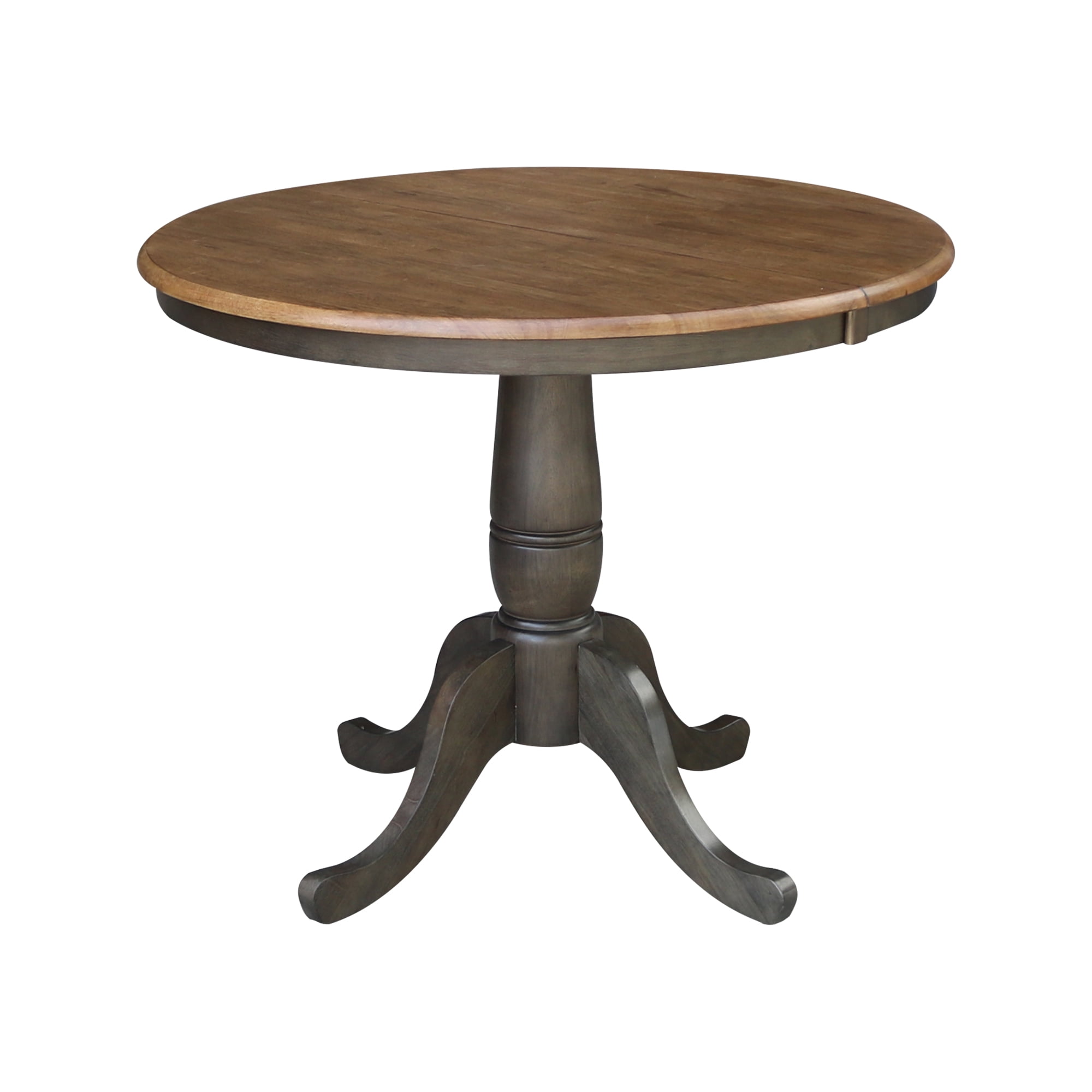 36" Round Wood Dining Table with 12" Leaf in Hickory/Washed Coal ...