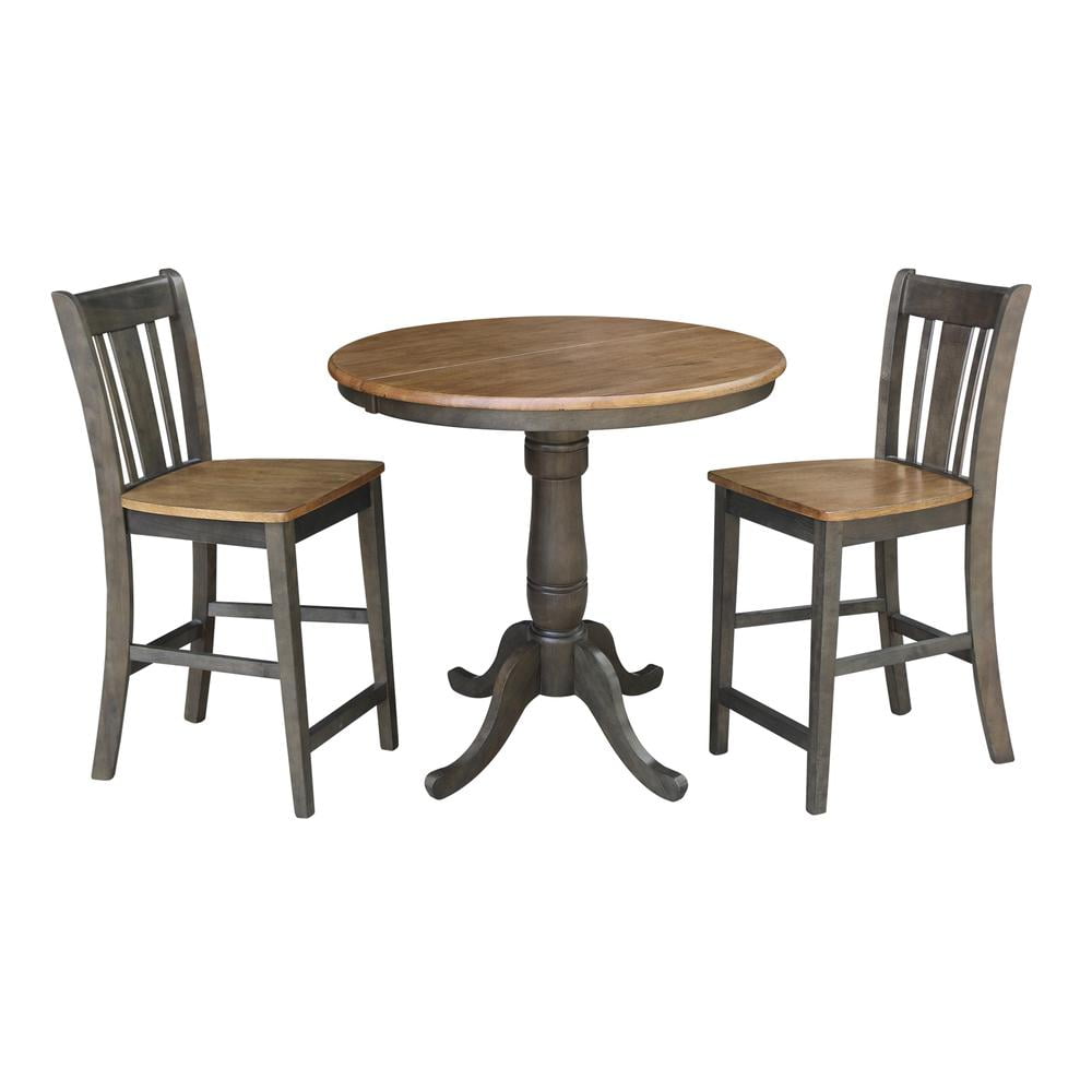 36" Round Wood Extension Counterheight Table and 2 Stools in Hickory ...