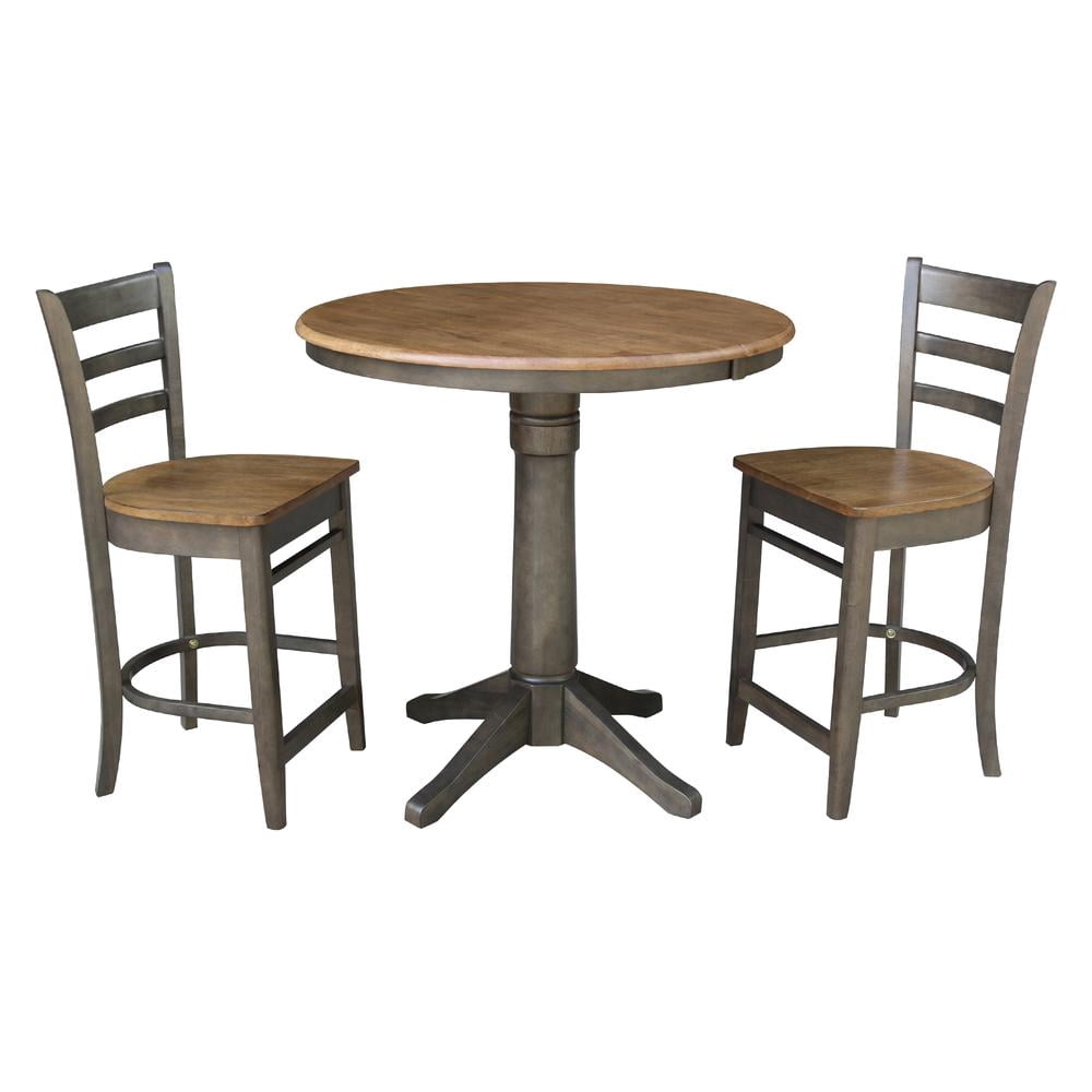 36" Round Wood Extension Counterheight Table and 2 Stools in Hickory ...