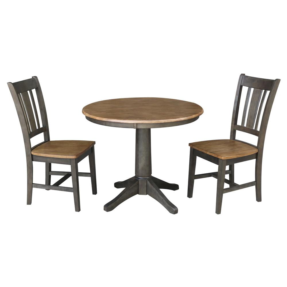 36" Round Wood Table With 2 San Remo Chairs in Hickory/Washed Coal - 3 ...