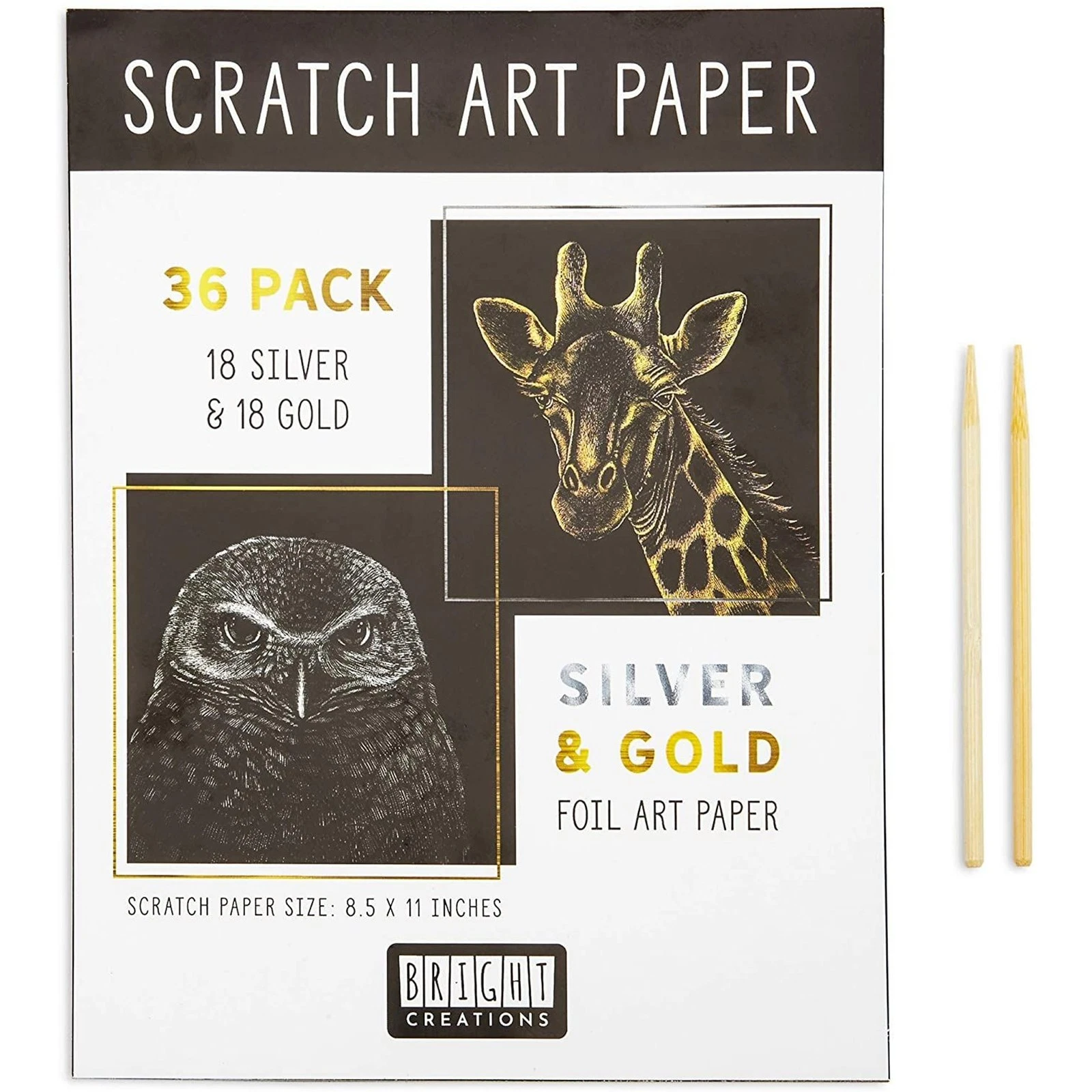 36 Scratch Sheets with 2 Wooden Styluses for Art (8.5 x 11 in ...