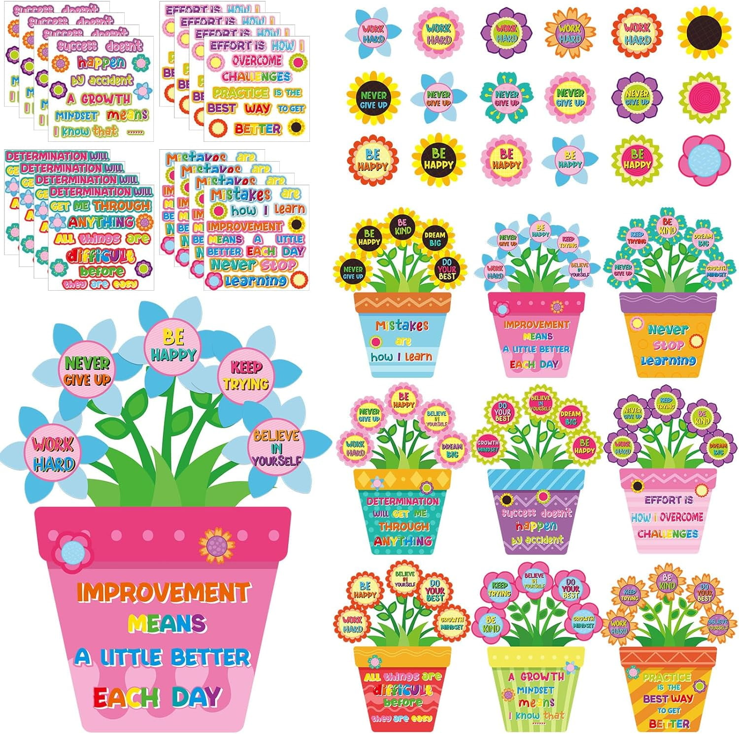 36 Set Growth Mindset DIY Craft Kits Spring Flower Cutouts Sticker ...