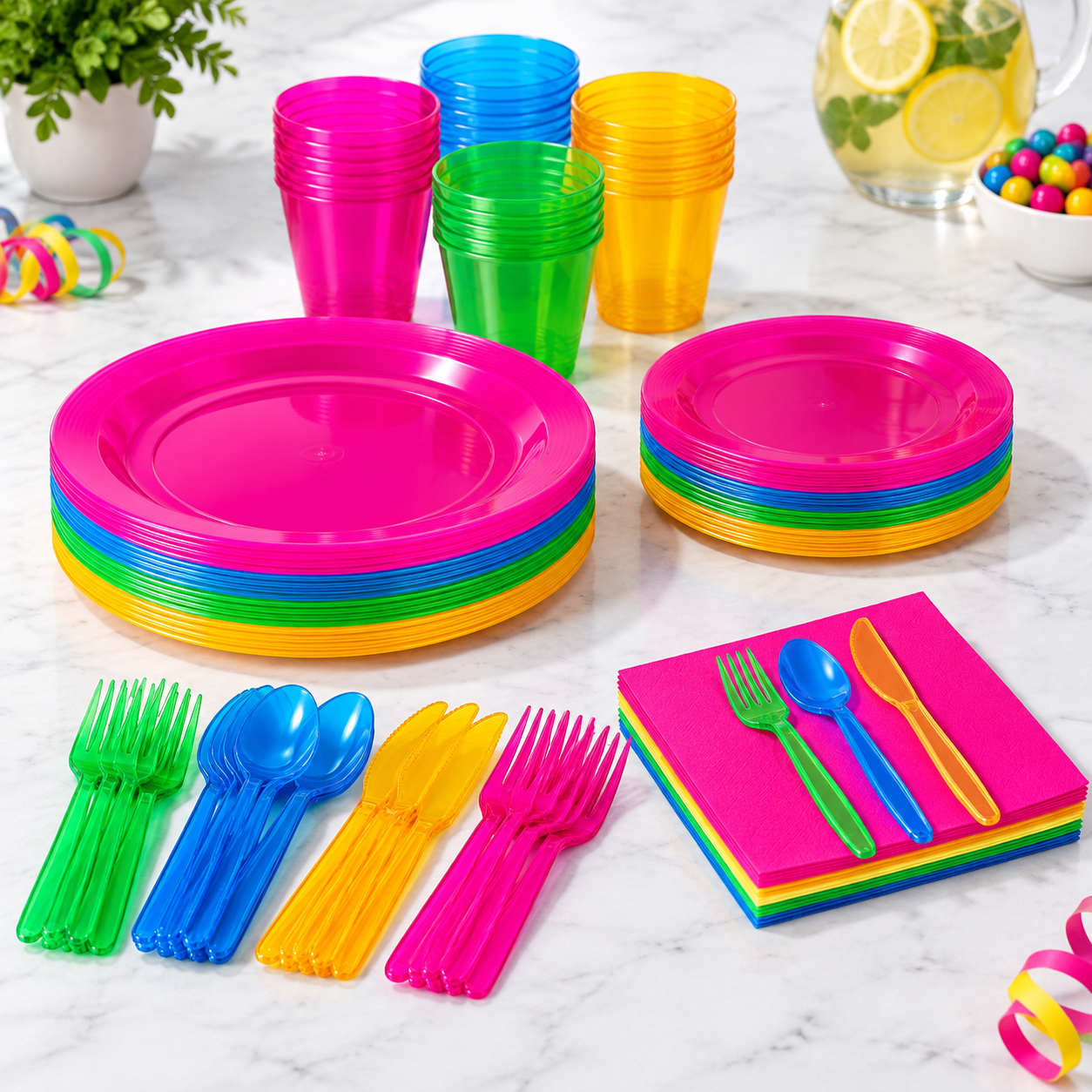 36 Set Neon Party Supplies Glow Disposable Tableware - Walmart.com