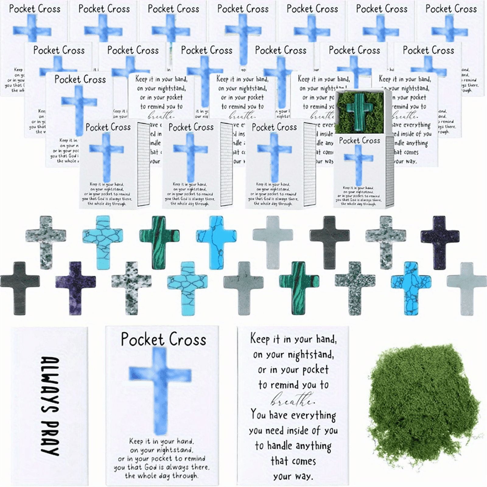 36 Set Pocket Cross Party Favor Packs, Crystal Cross Pocket Prayer Box ...