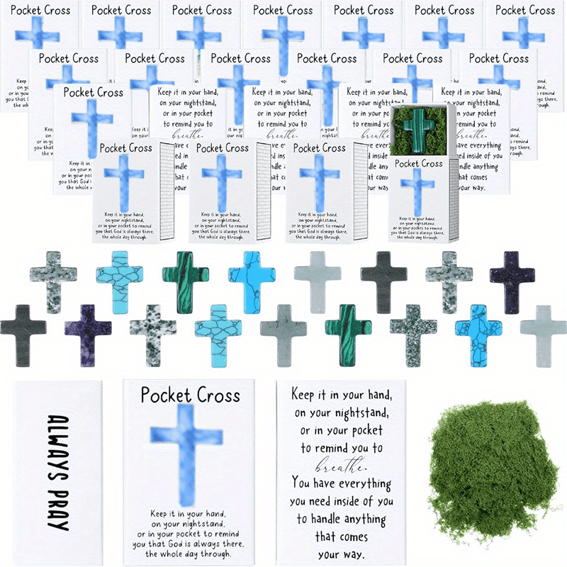 36 Set Pocket Cross Party Favor Packs, Crystal Cross Pocket Prayer Box ...