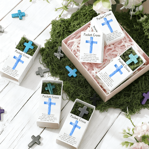 36 Set Pocket Cross Party Favor Packs, Crystal Cross Pocket Prayer Box ...