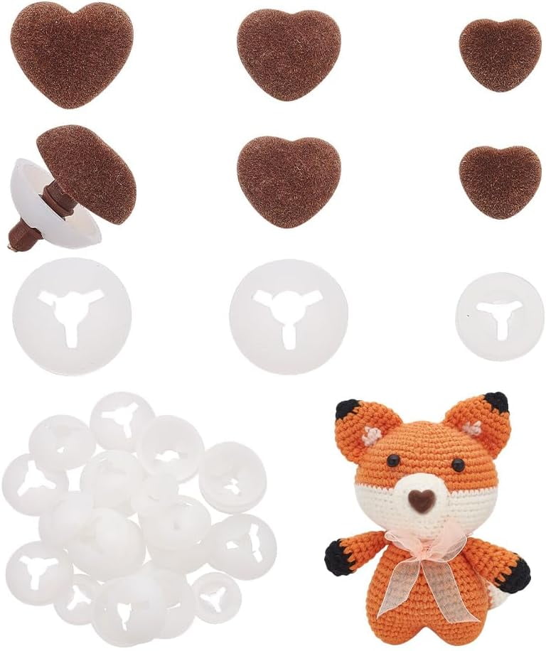 36 Sets 3 Sizes Crafting Flocky Noses with Spacers Coconut Brown ...