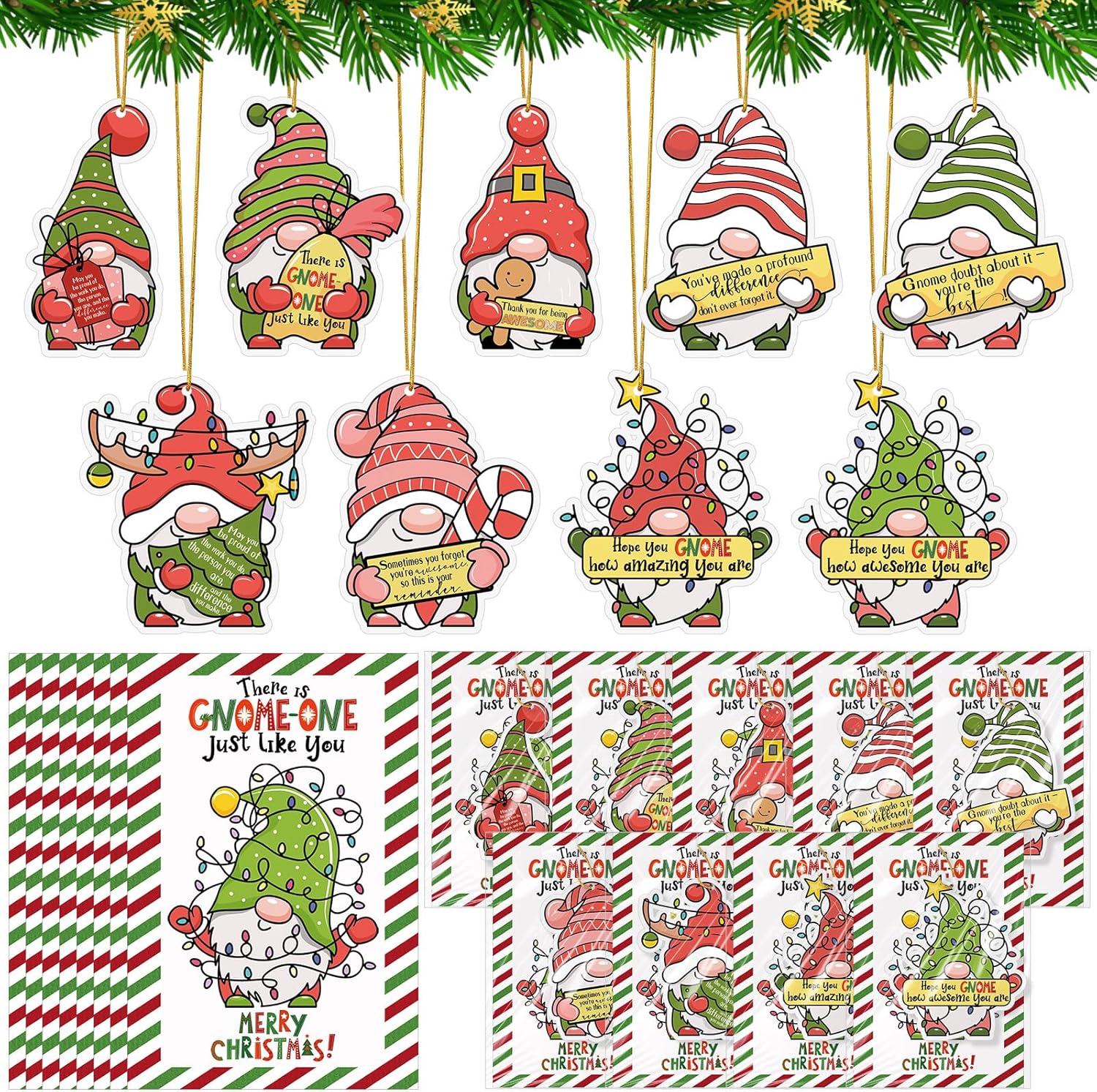 36 Sets Christmas Gnomes Hanging Ornament Funny with Thank You Card ...