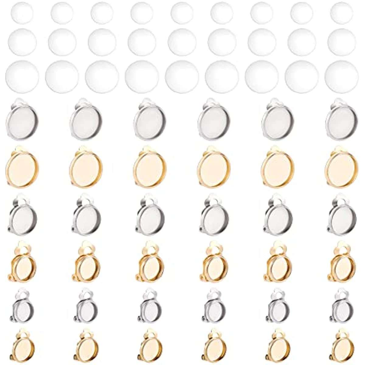 36 Sets Clip-on Earring Trays with Cabochons Half Round Blank Clip-on ...