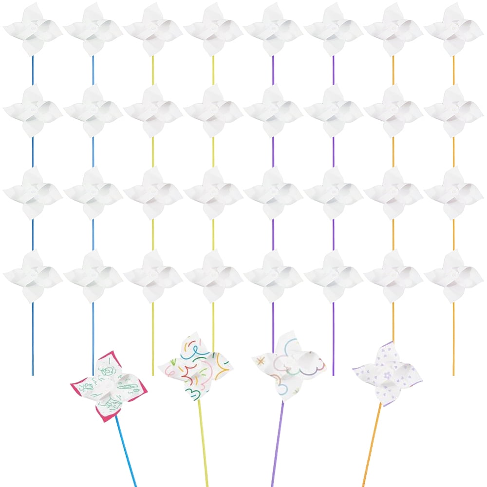 36 Sets DIY Pinwheels Craft Paper Windmill Blank White Craft Kits Your ...