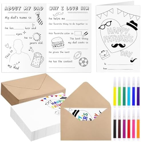 36 Sets Father's Day Card Crafts for Kids Father's Day DIY Coloring ...