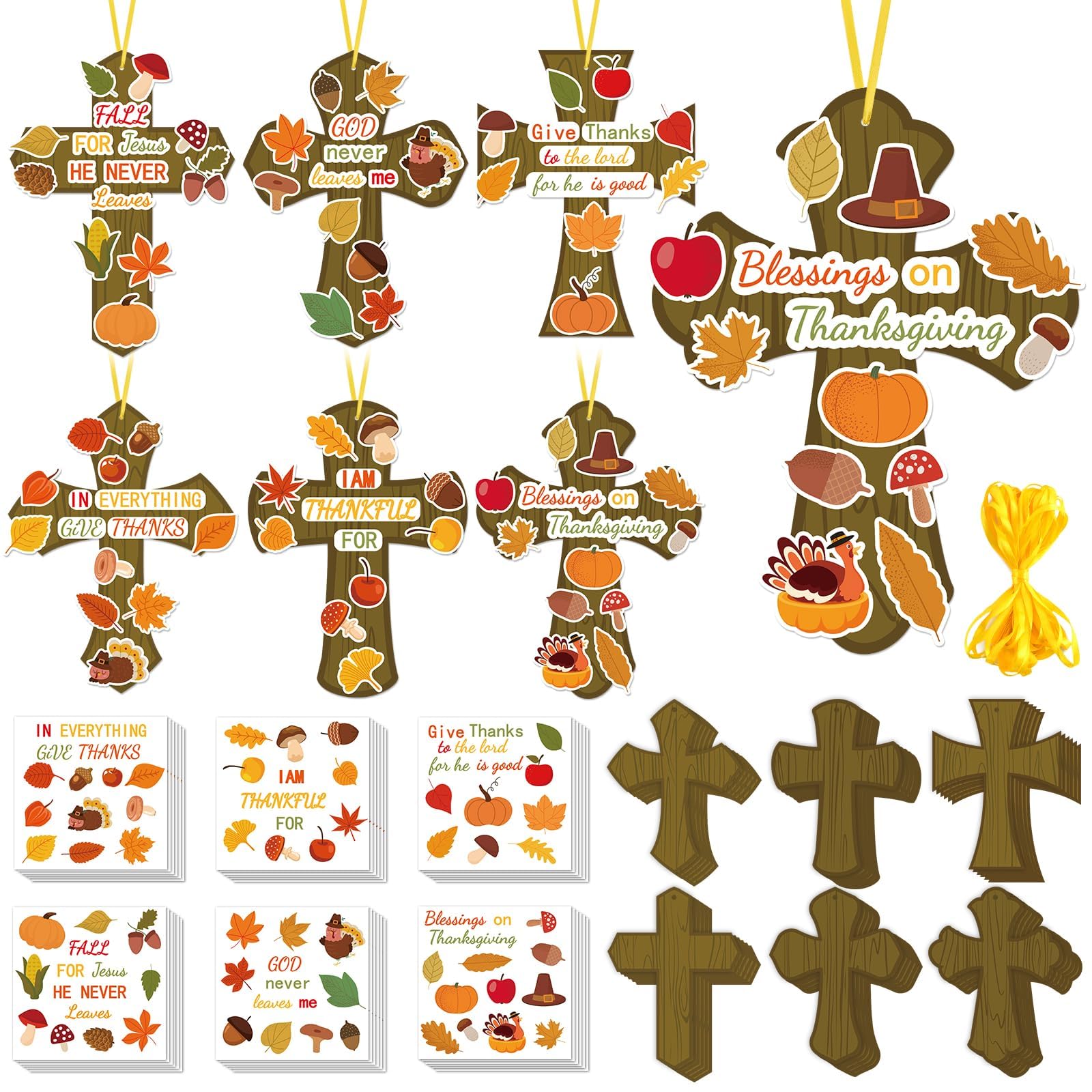36 Sets Religious Thanksgiving Craft Kits DIY Christian Fall Cross ...