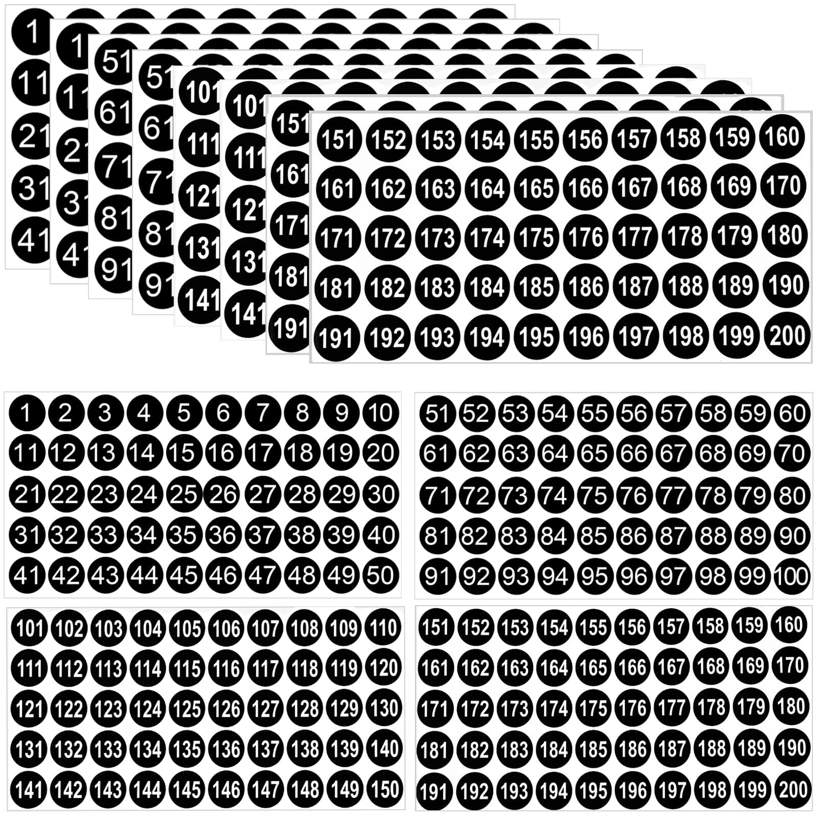 36 Sheets 1-200 Number Stickers 1 Inch Consecutive Number Stickers 9 ...