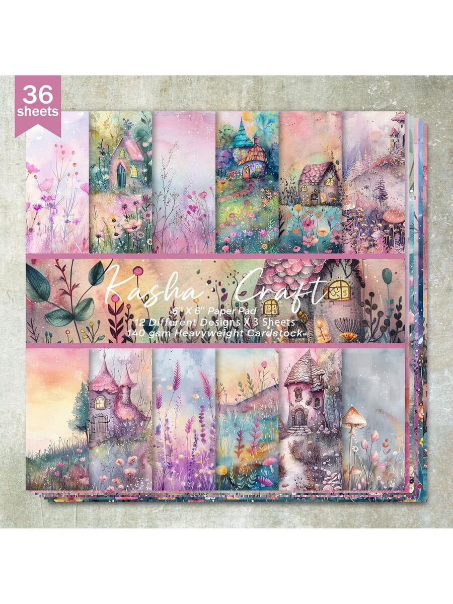 36 Sheets 6-inch Scrapbooking Paper - Pink Dreamland Castle Background ...