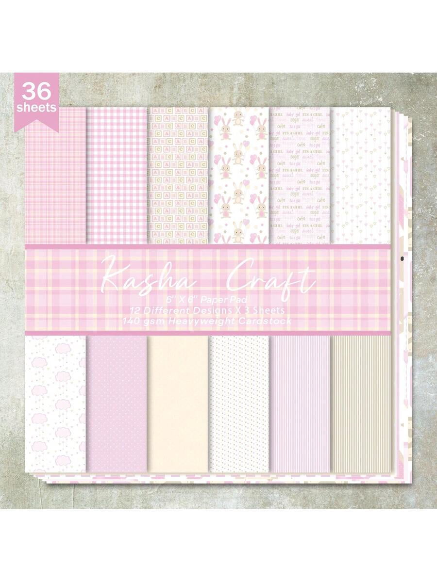 36 Sheets 6-inch Scrapbooking Paper - Pink Plaid Background for Bullet ...