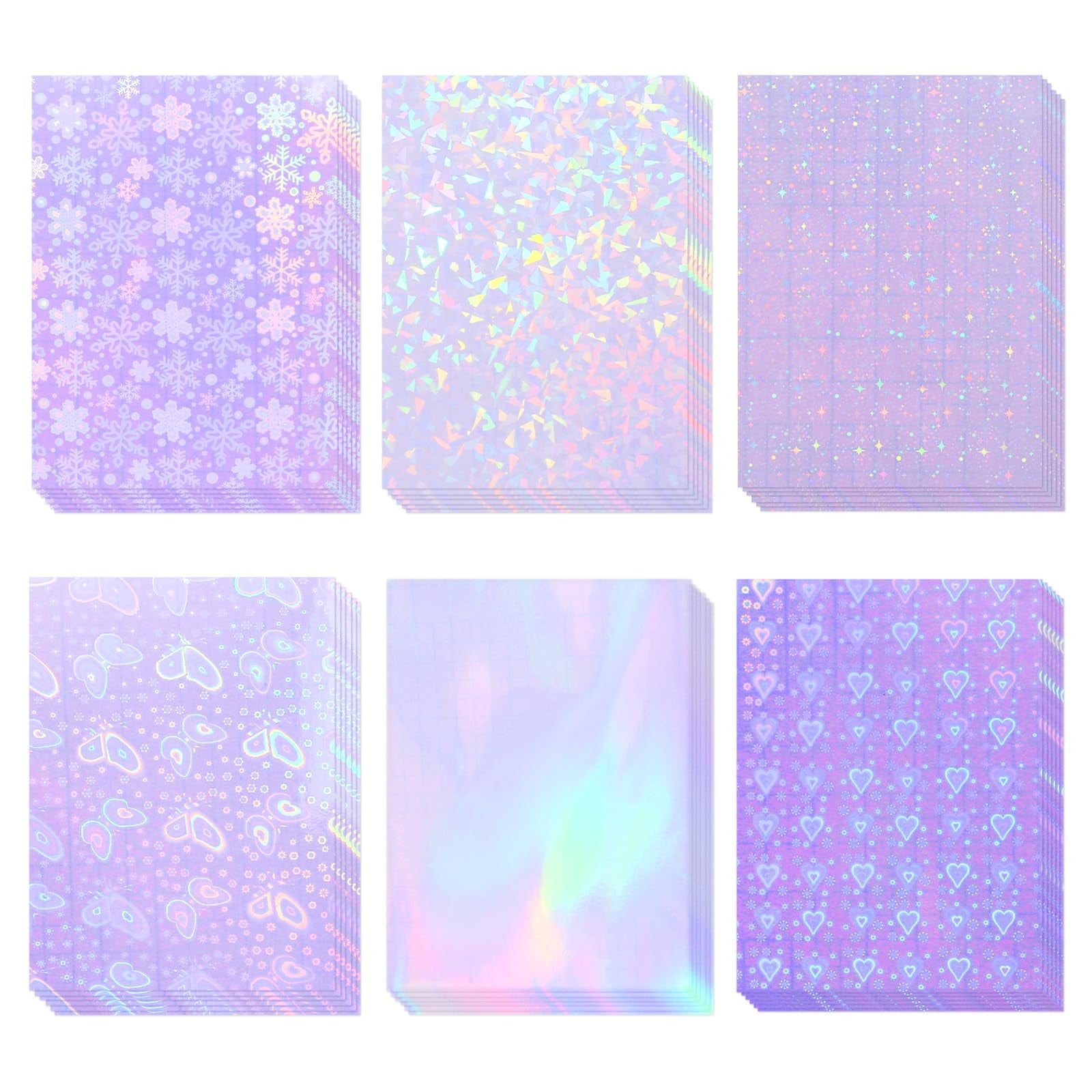 36 Sheets Holographic Sticker Paper, Clear Vinyl Sticker Laminate Film ...