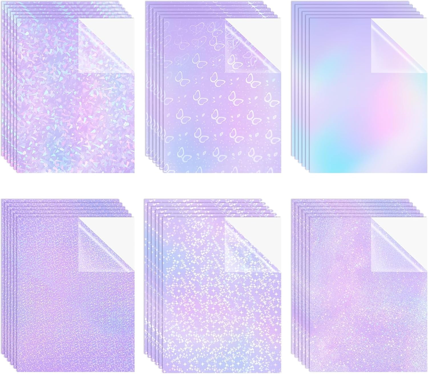 36 Sheets Holographic Sticker Paper, Clear Vinyl Laminate Sheets ...