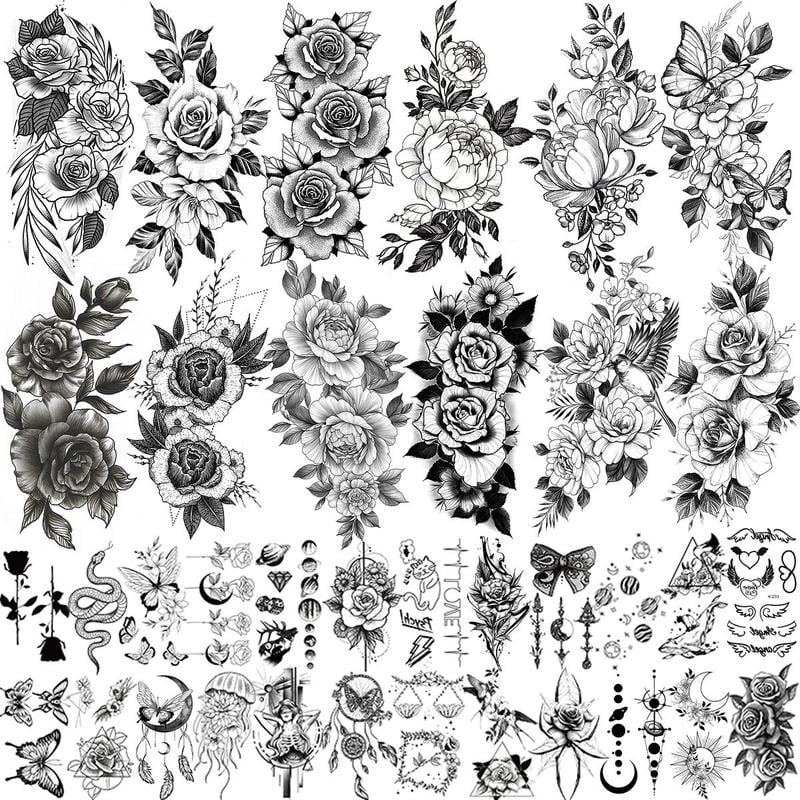 36 Sheets Temporary Tattoos Stickers, 12 Sheets Fake Body Arm Chest ...