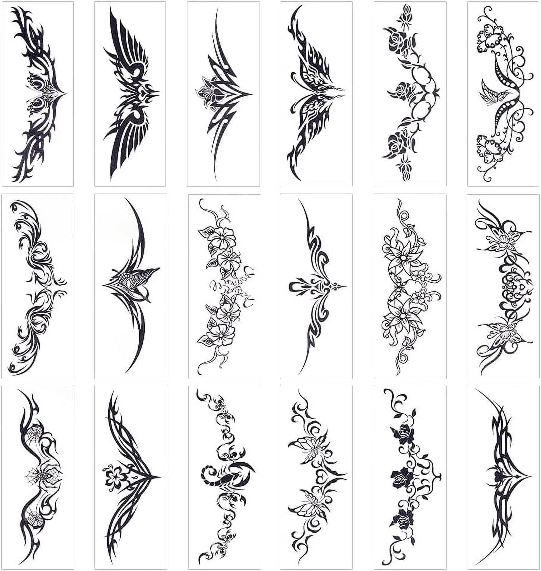 36 Sheets Totem Temporary Tattoos Rose Flower Rose Butterfly Black ...