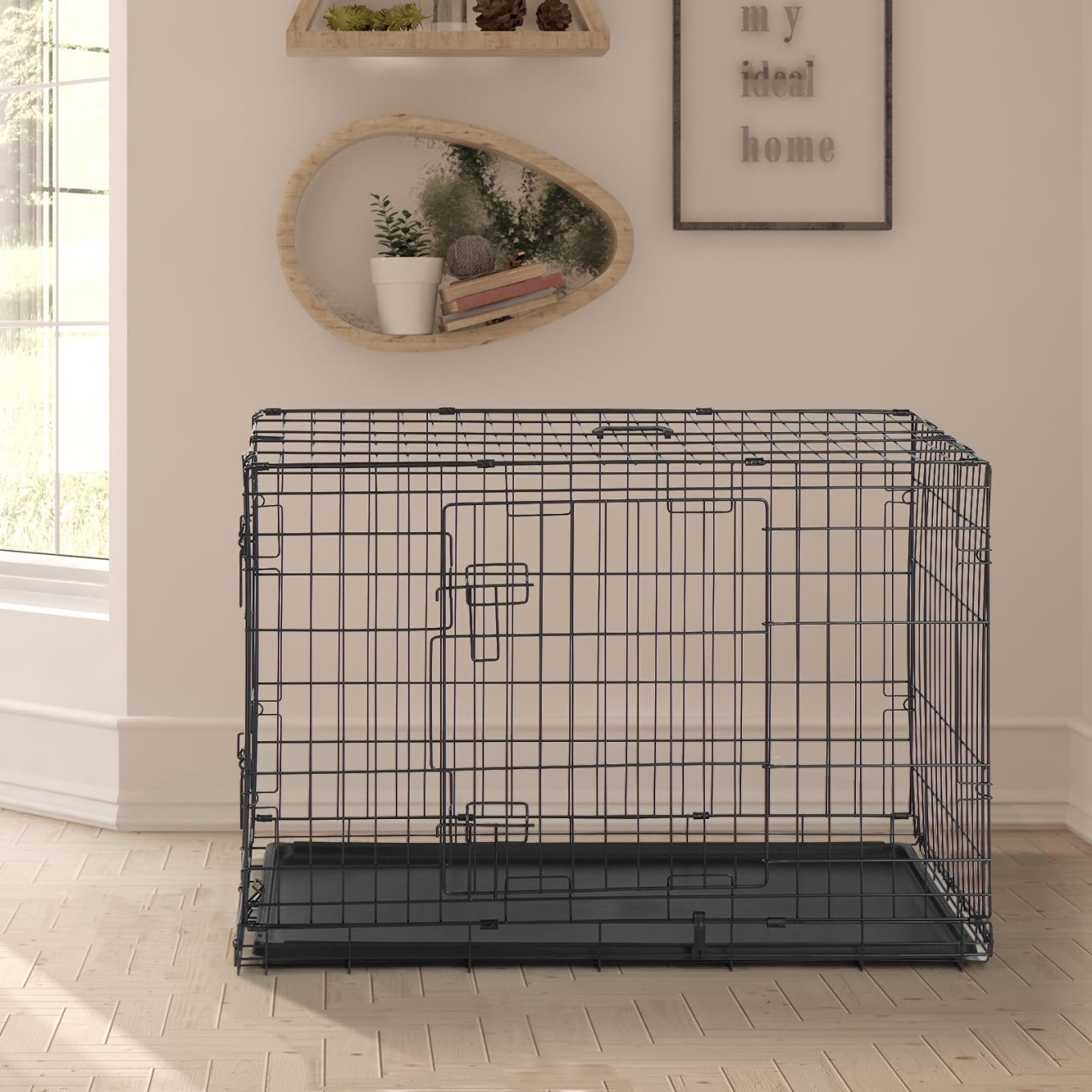 36" Single Door Dog Crate, Pet Kennel Cat Dog Folding Steel Crate with ...