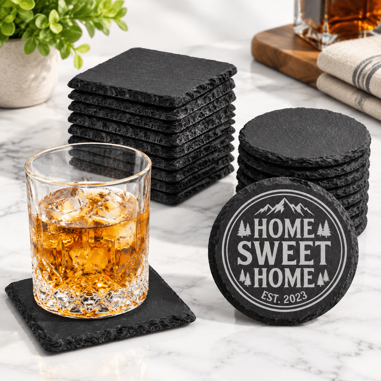 36 Slate Coasters Bulk For Engraving 4 Inch 18 Handmade Black Stone ...
