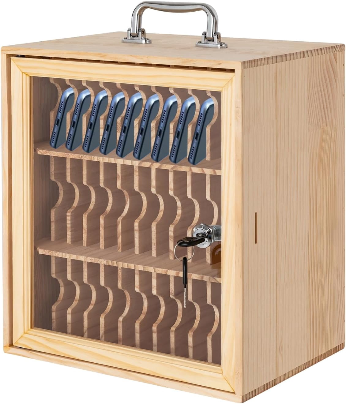 36 Slot Cell Phone Locker Cabinet, Wooden Cell Phones Storage Cabinet ...