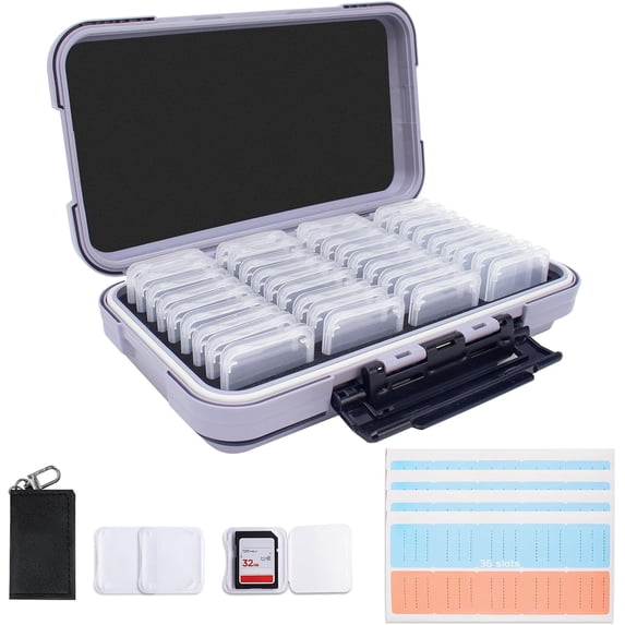 36-Slot Gray Memory Card Case with 36 Transparent Holders & 40 Writable ...