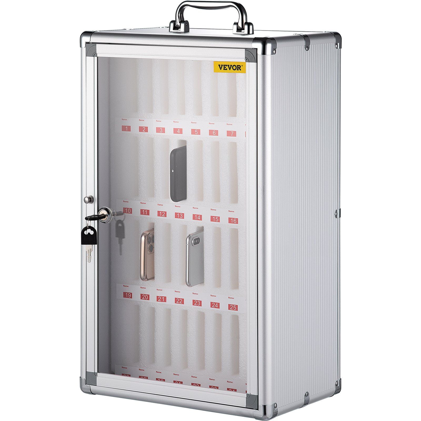 36-Slot Silver Aluminum Alloy Mobile Phone Storage Locker with Key Lock ...