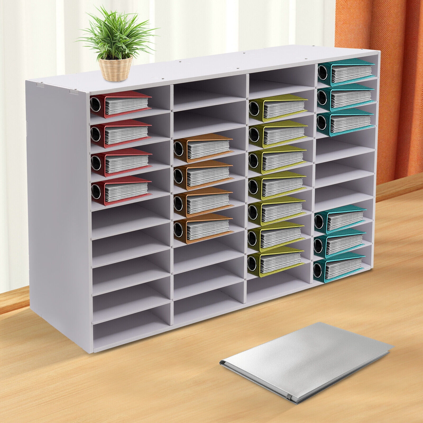 36 Slot Wood Literature Organizer Adjustable File Sorter 36 ...