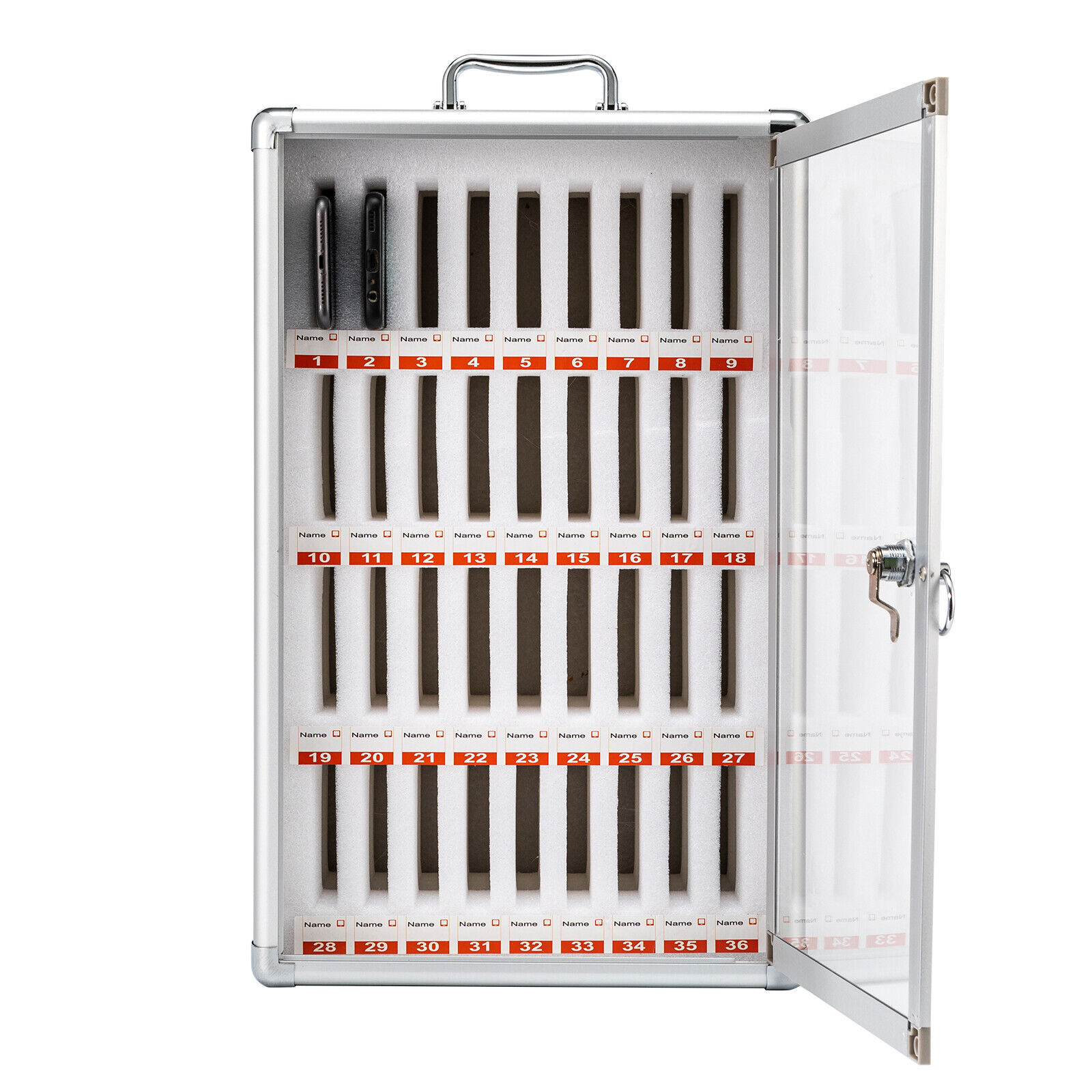 36 Slots Aluminum Alloy Cell Phone Storage Cabinet Lockable Wall Mount ...