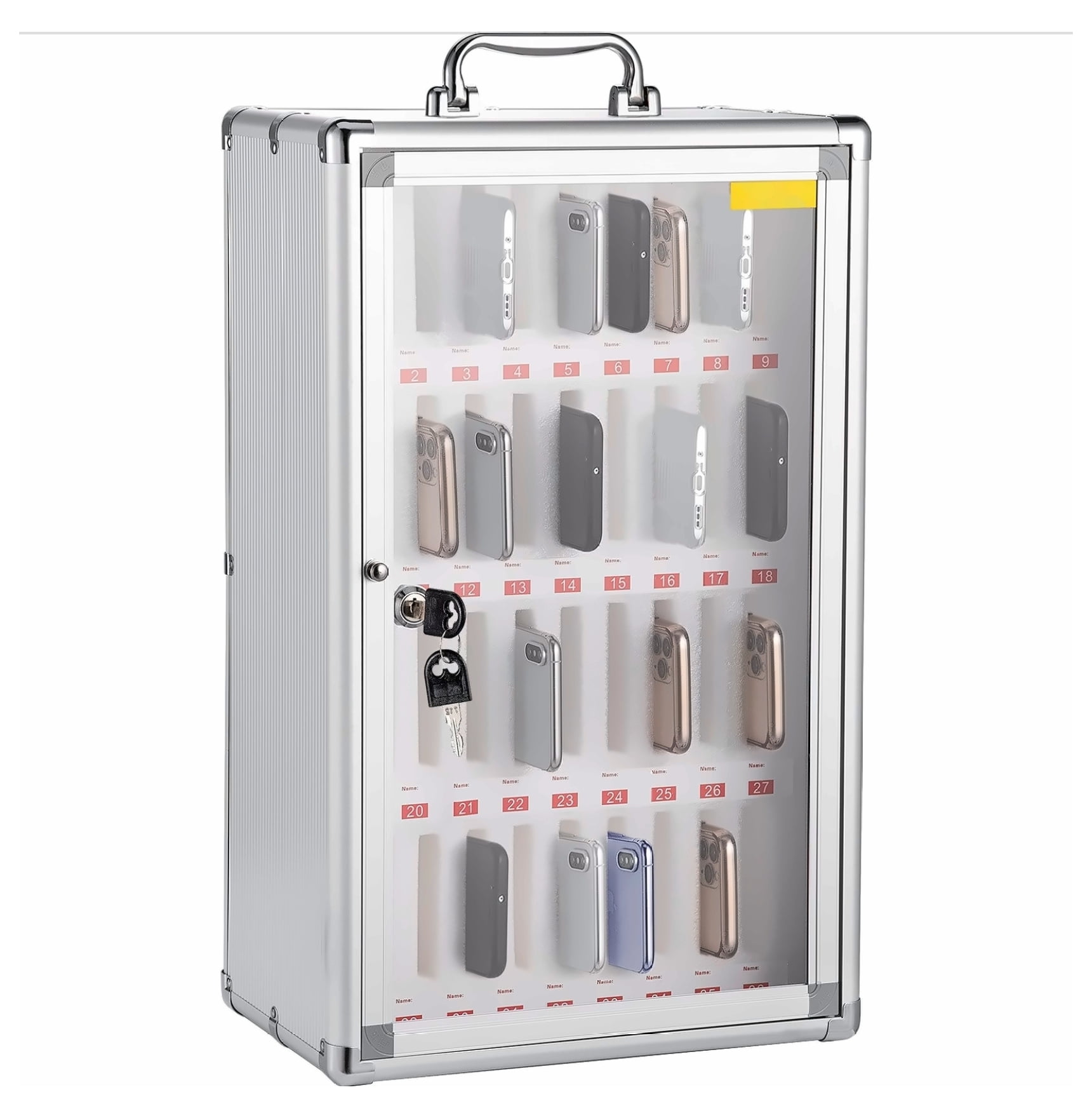 36 Slots Cell Phone Cabinet Silver Aluminum Alloy Pocket Chart Storage ...