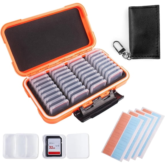 36 Slots Memory Card Case Orange with 36 Transparent Holders & 40 ...