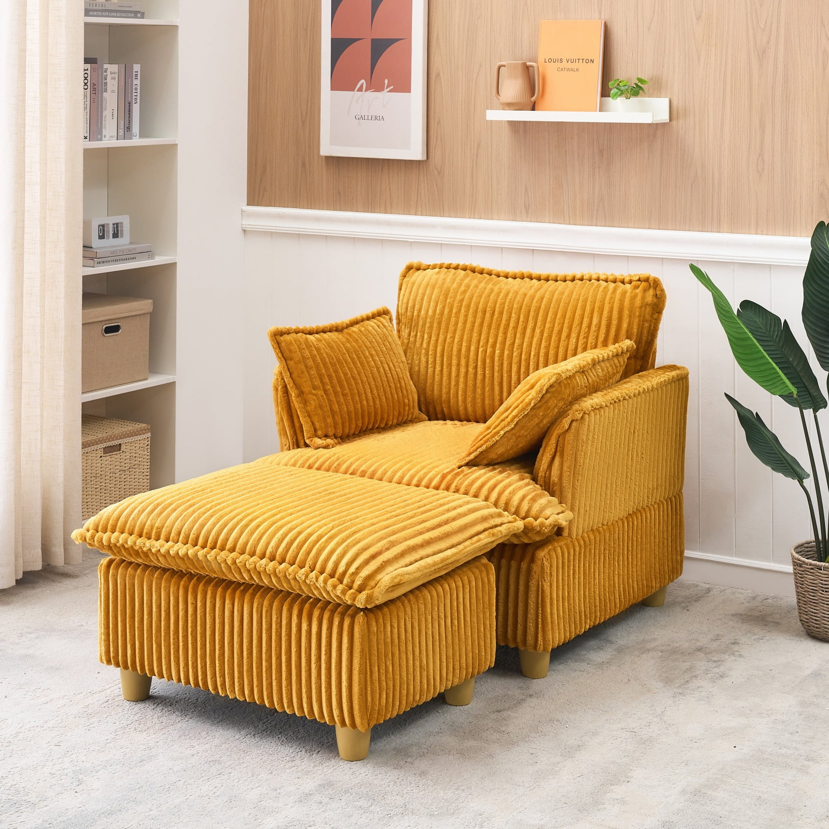 36" Small Chaise Lounge Indoor, Modern Corduroy Sleeper Chair with ...