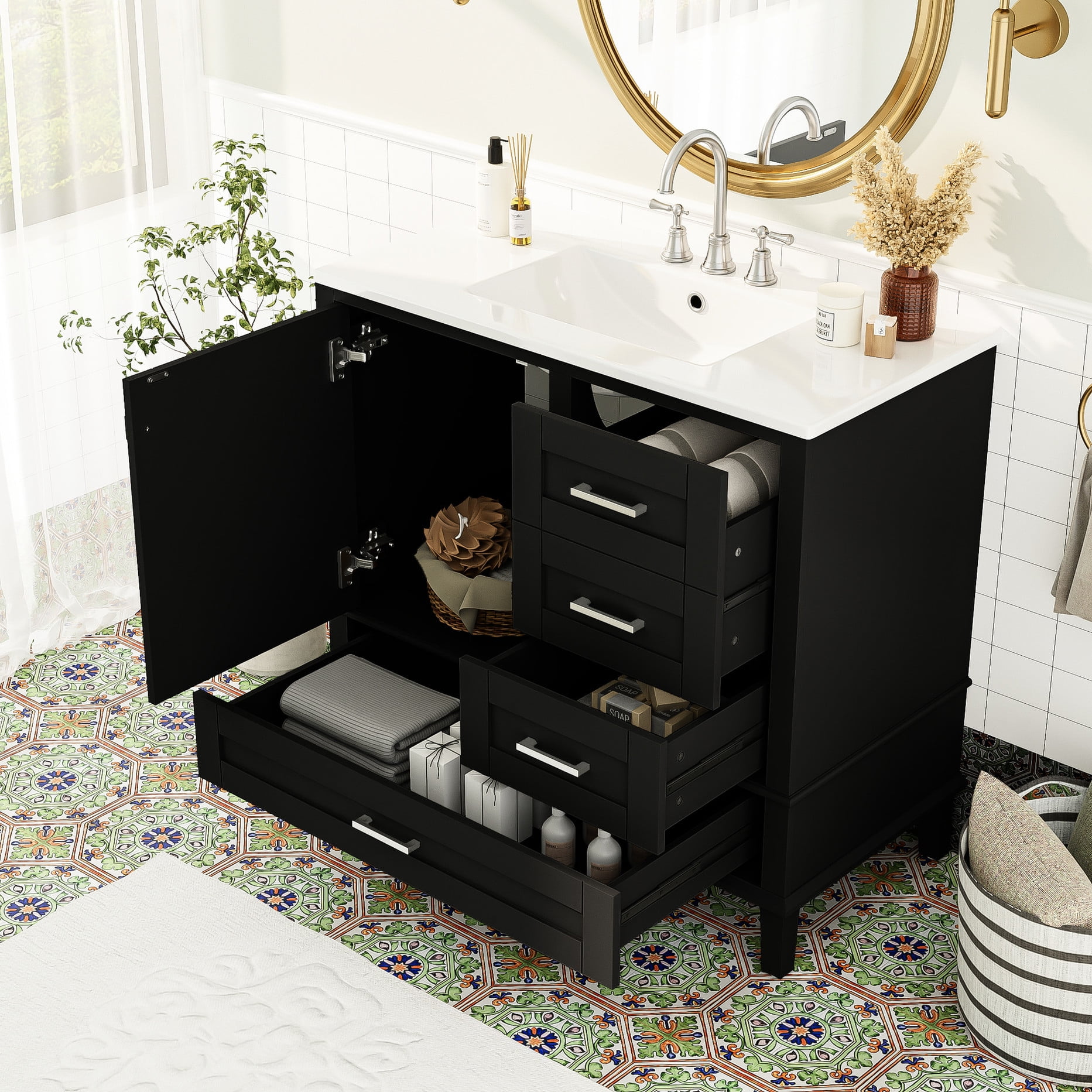 36" Solid Wood & MDF Bathroom Vanity | Overflow Function, Timeless ...