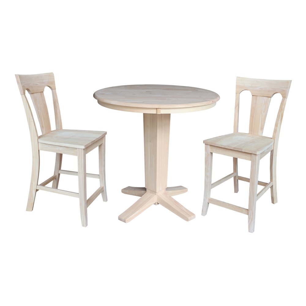 36" Solid Wood Round Top Counter Height Dining Table with 2 Stools in ...